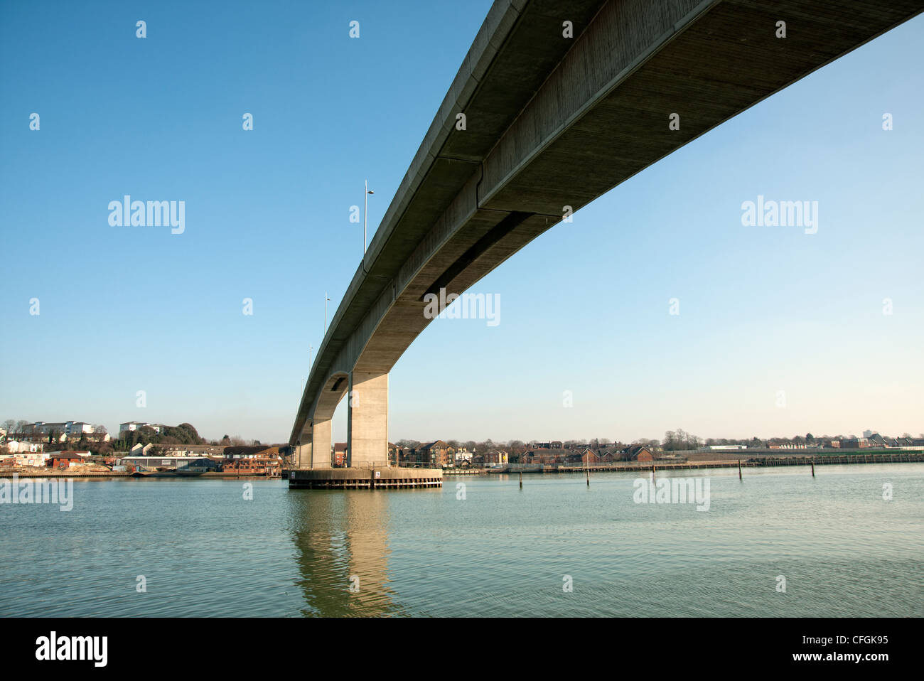 Concrete road bridge over the River Itchen Southampton Hampshire UK ...