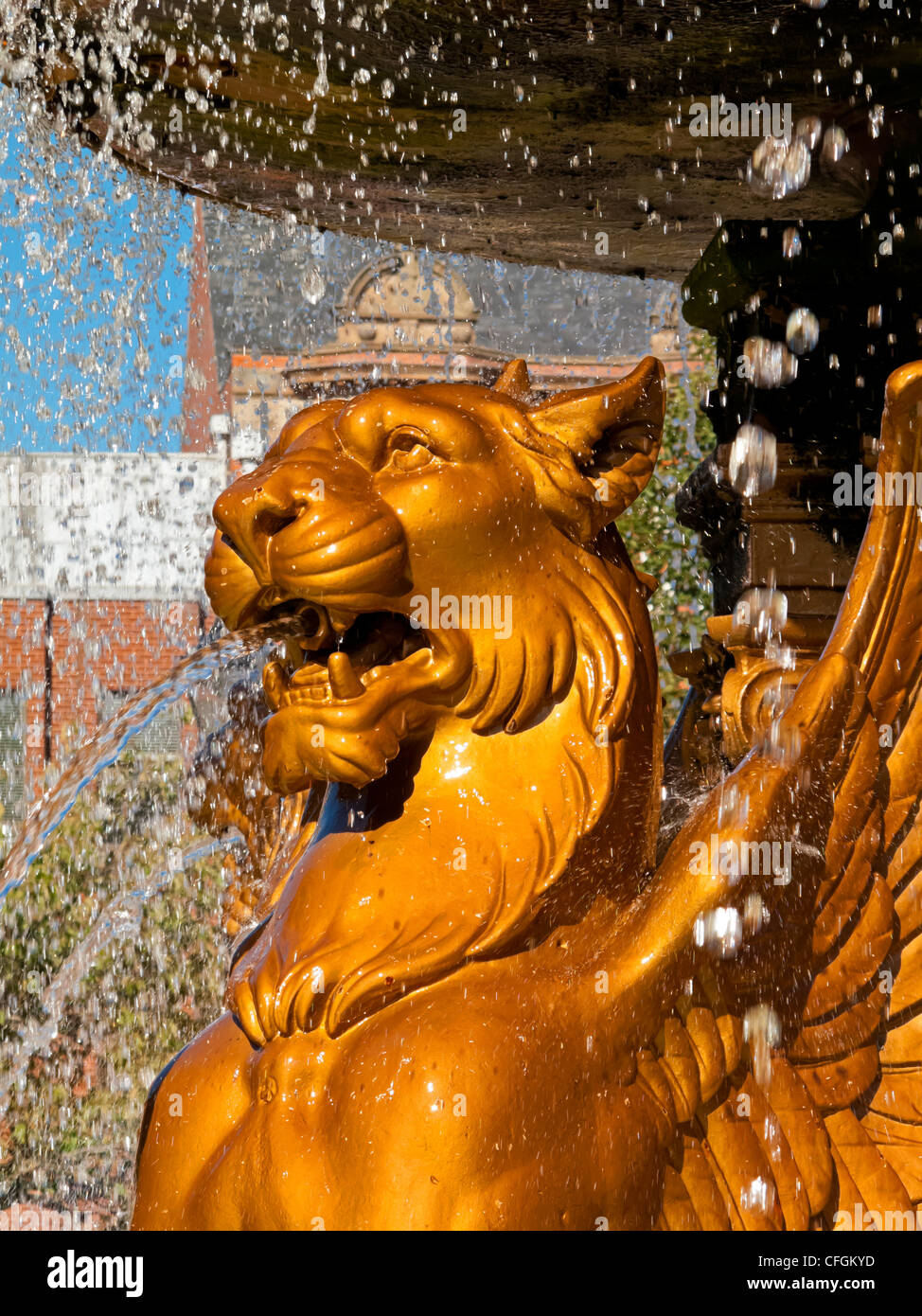 The fountain in Town Hall Square in Leicester City Centre England built ...