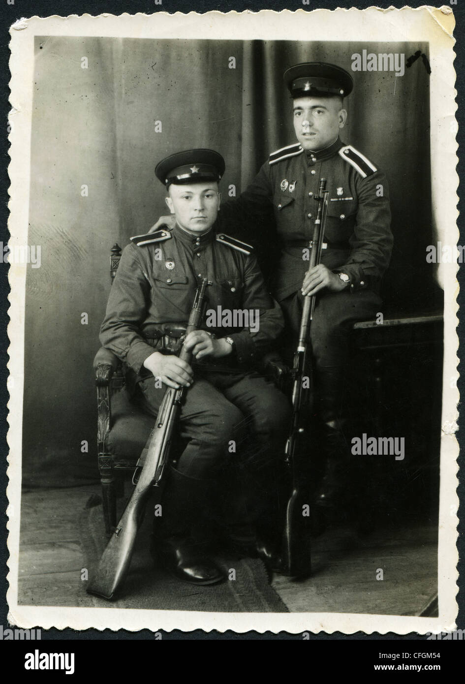 USSR - CIRCA 1950: Photo taken in the USSR, depicted two soldiers of ...