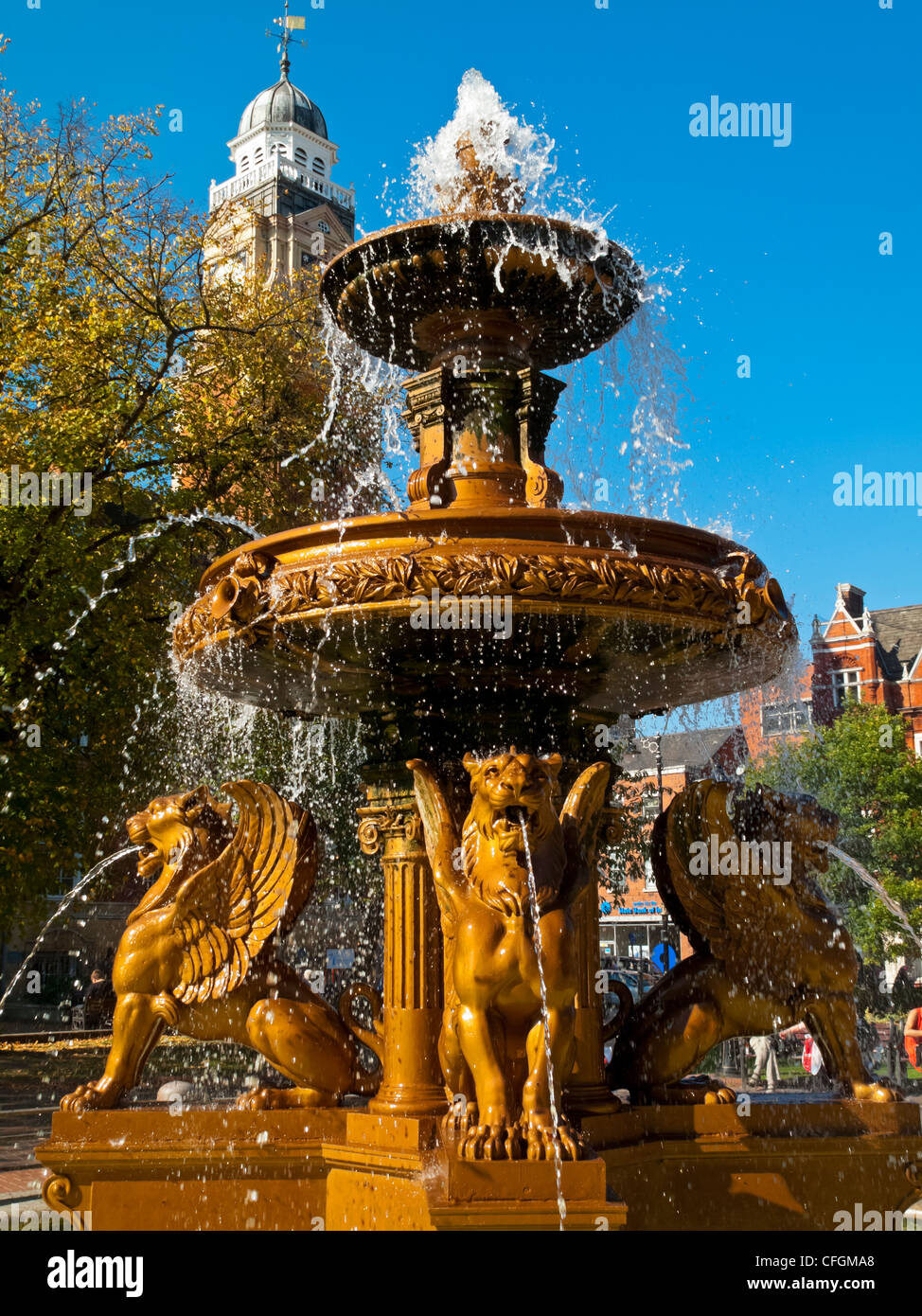 The fountain in Town Hall Square in Leicester City Centre England built ...