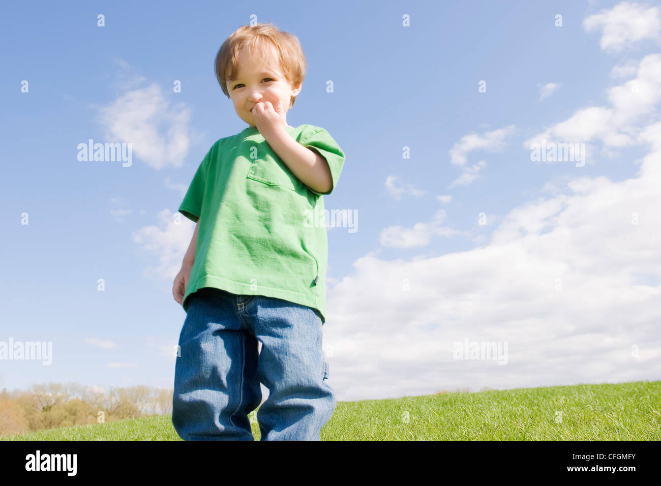 Young Boy Standing in Park with Mischievous Look on his Face, Toronto ...