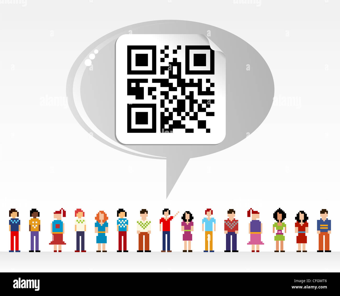 Social media network connection concept with QR code over light ...