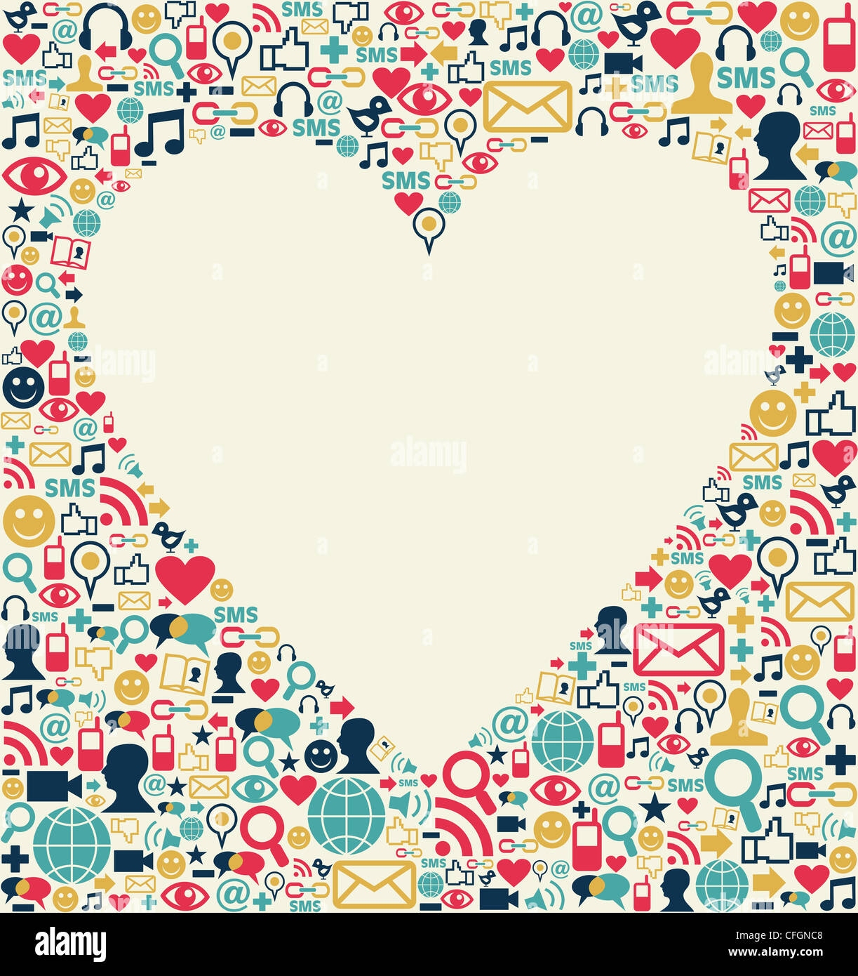 Social media icons set texture with heart shape composition background ...