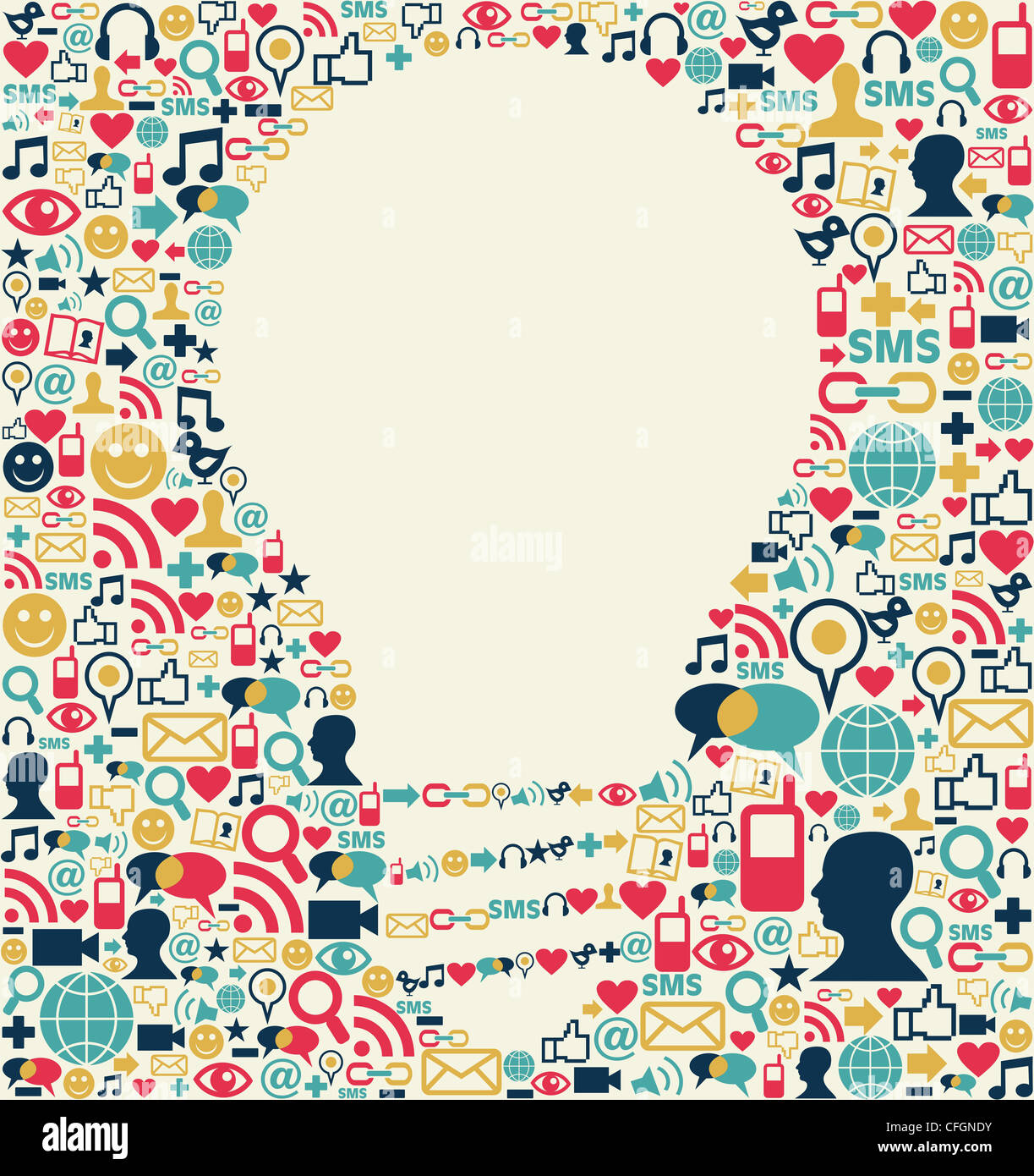 Social media icons texture with lamp shape composition background Stock ...