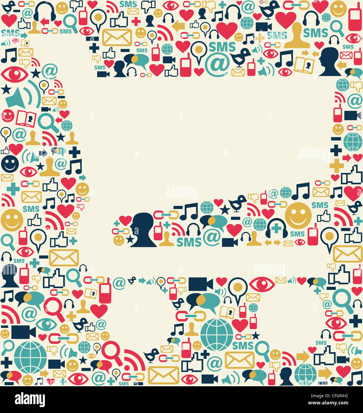 Social media icons texture with shopping cart shape composition ...