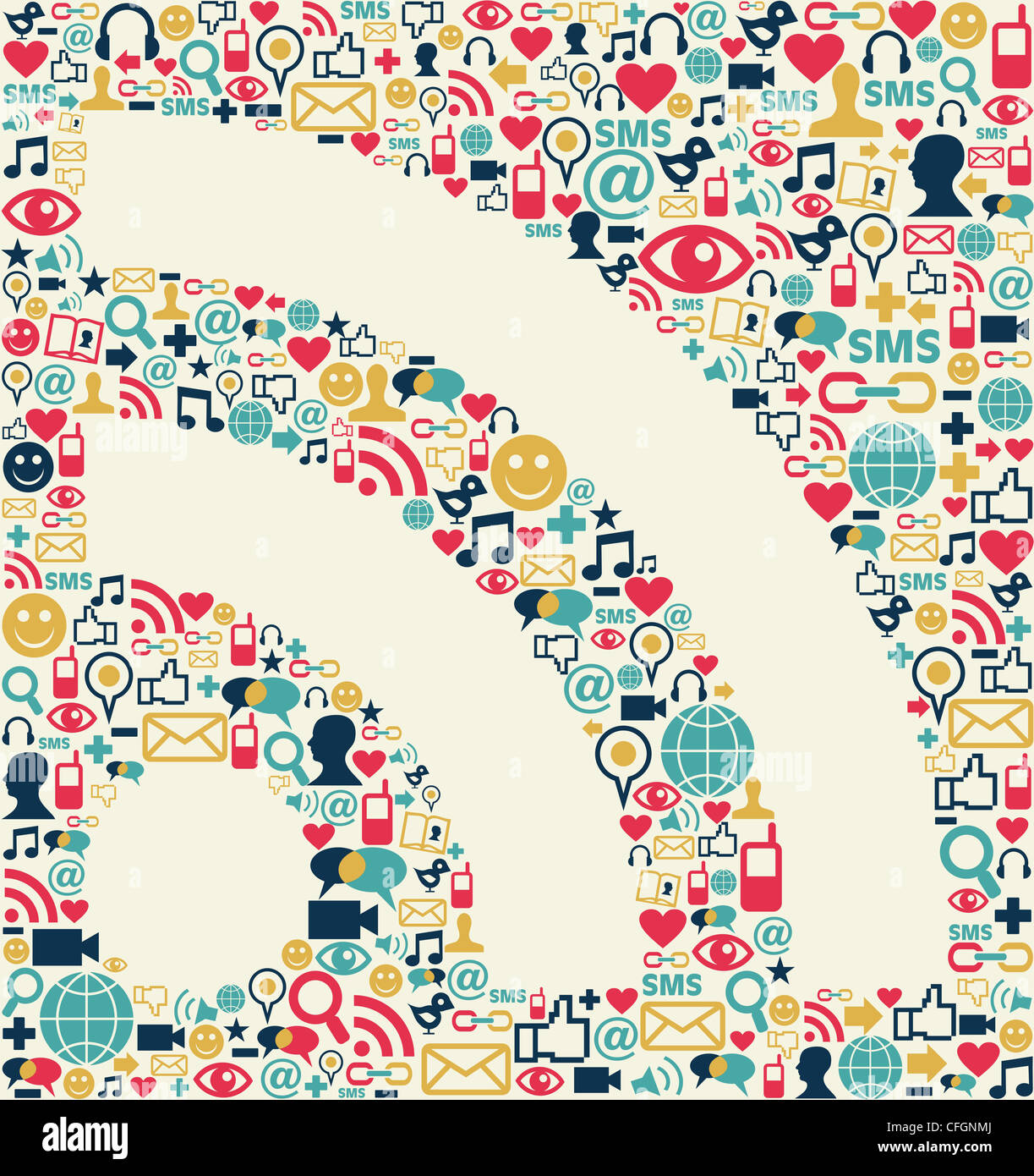 Social media icons texture with RSS shape composition background Stock ...