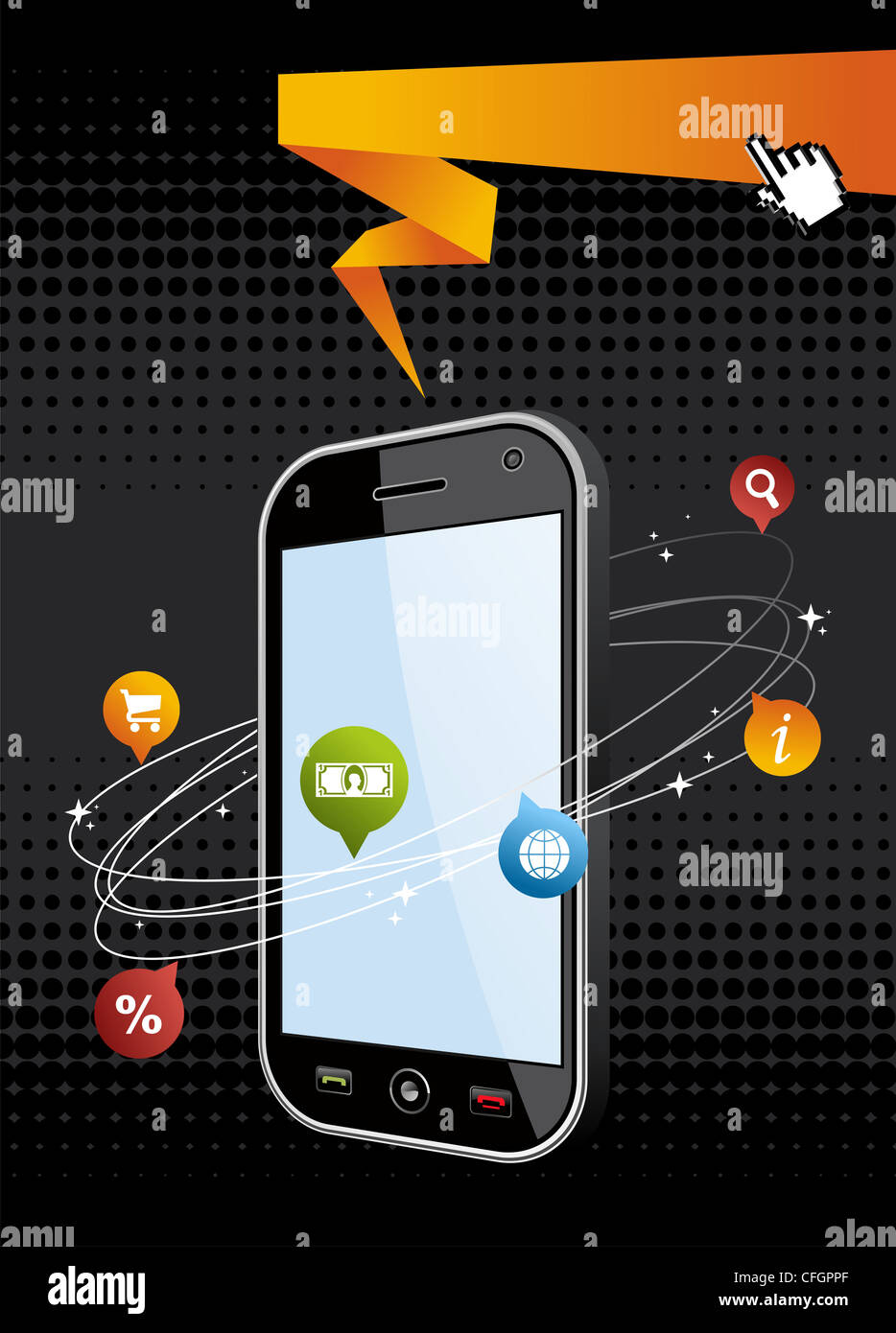 Black smartphone with app on black background. Mobile or Cell Phone ...