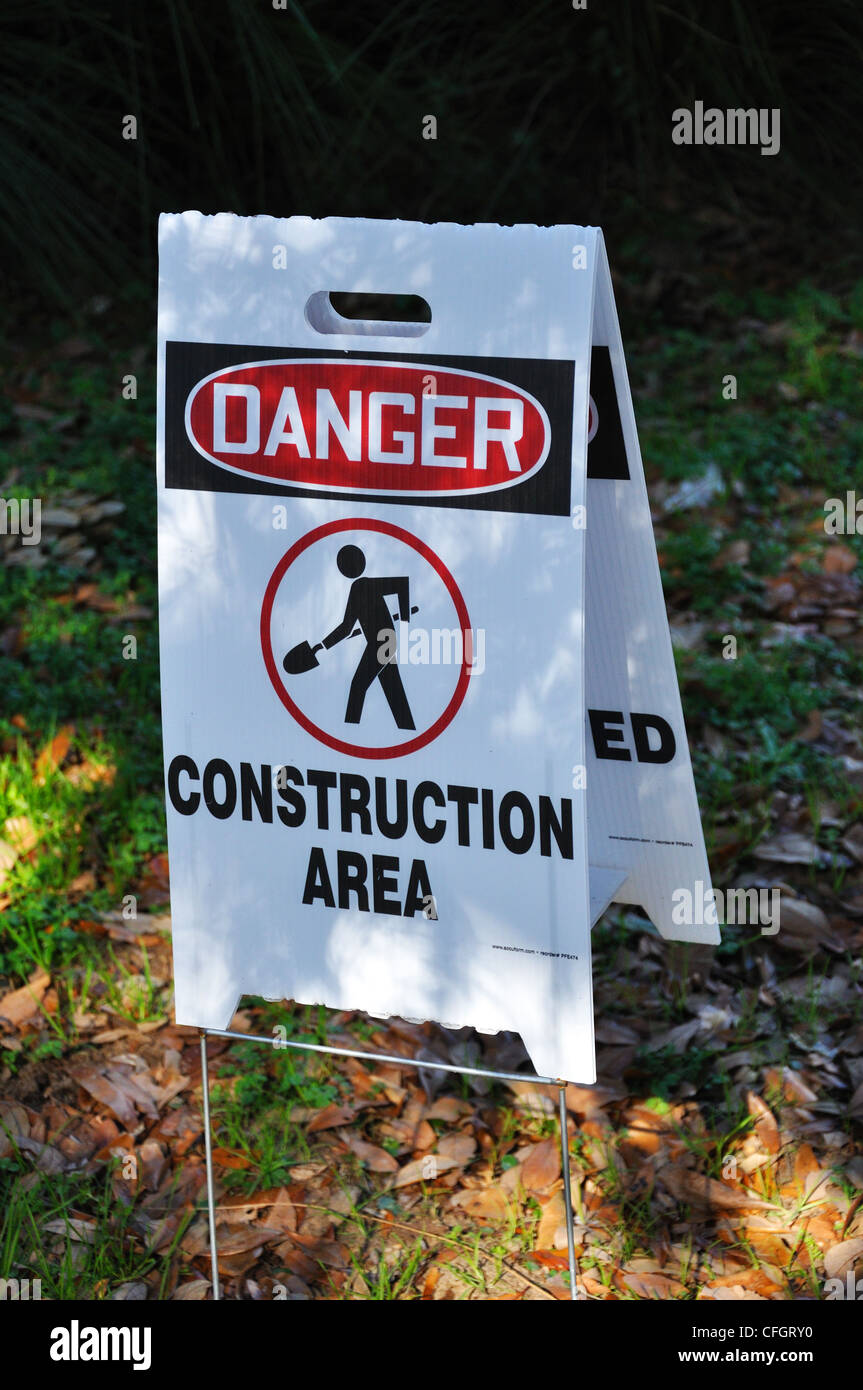Danger, Construction area sign, USA Stock Photo - Alamy