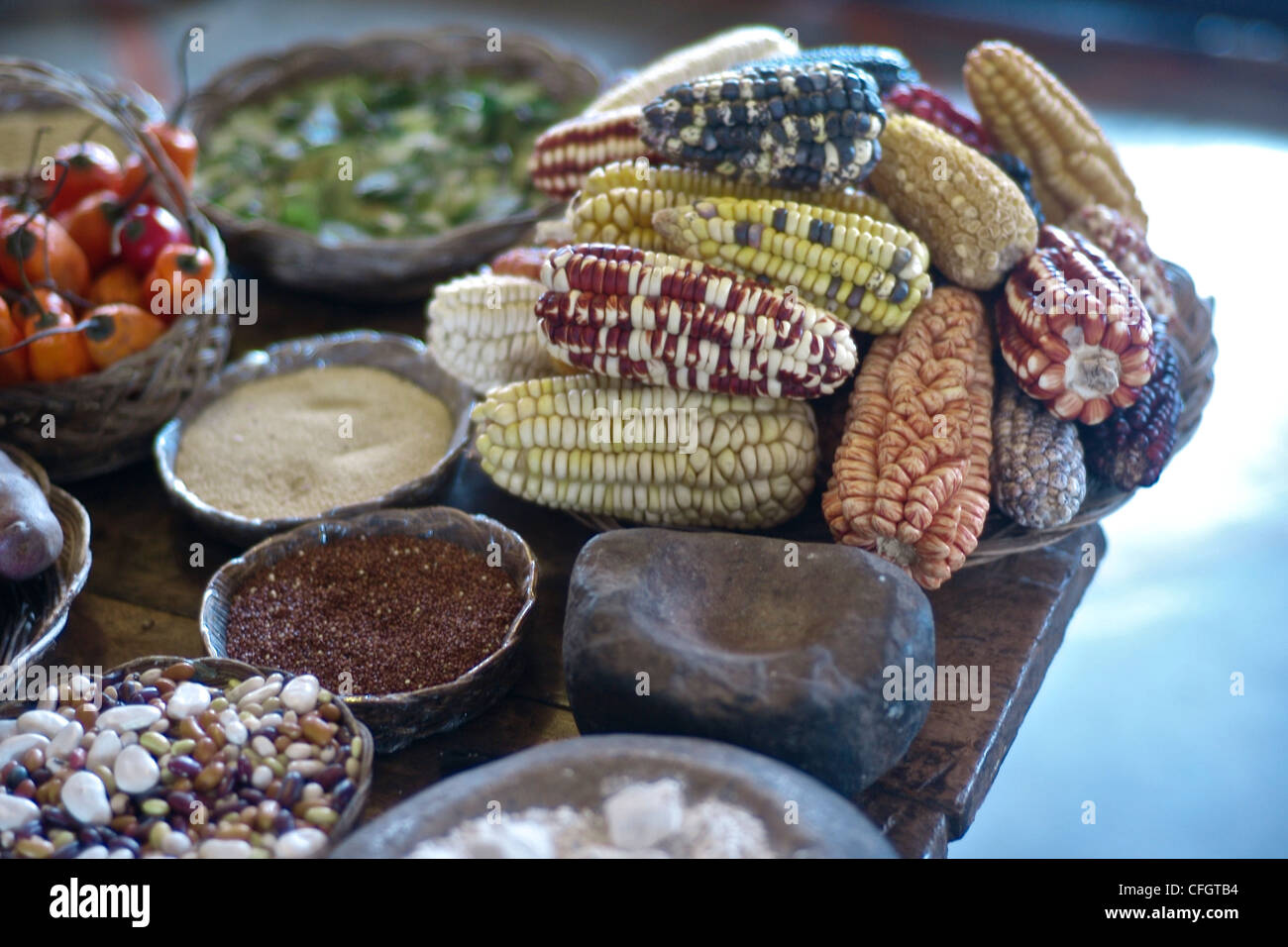 A variety of Peruvian corn, potatoes and other vegetables Stock Photo ...