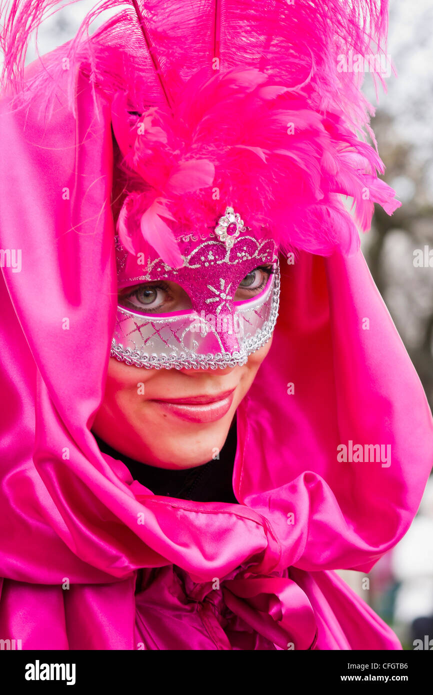 Venetian carnival mask costume parade Stock Photo - Alamy