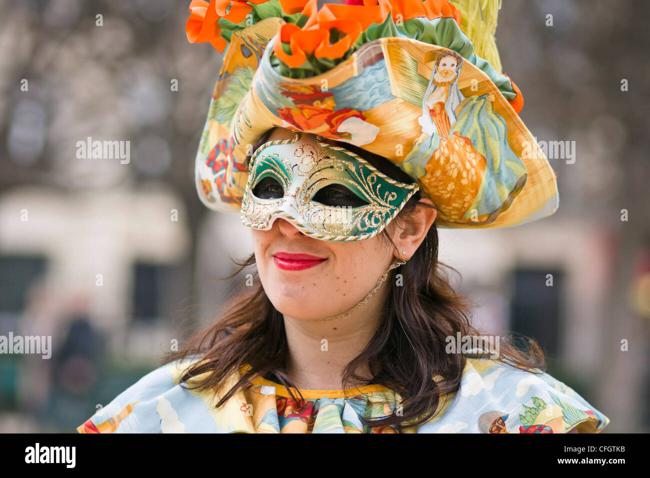 Venetian carnival mask costume parade Stock Photo - Alamy