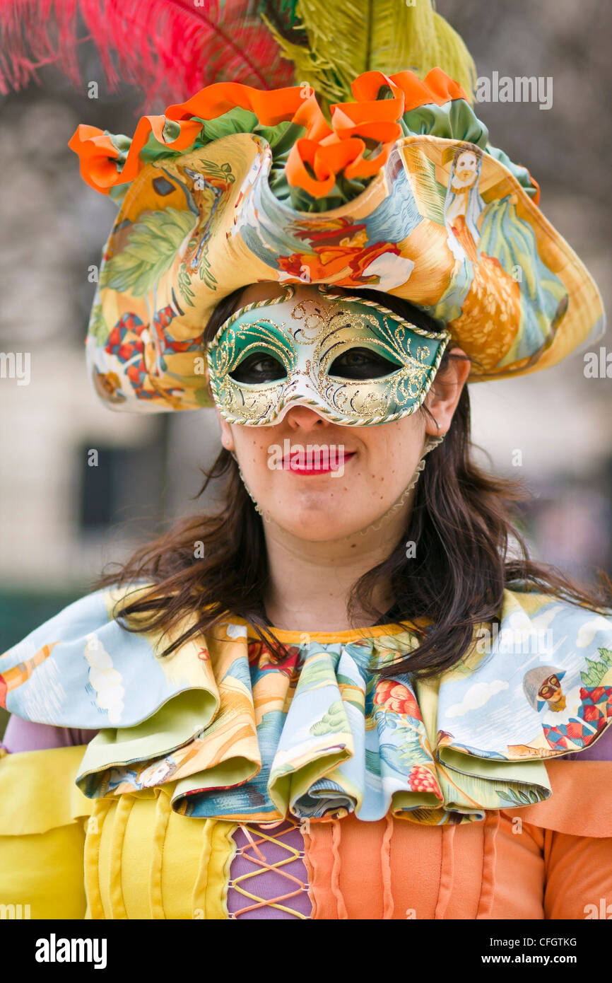 Venetian carnival mask costume parade Stock Photo - Alamy