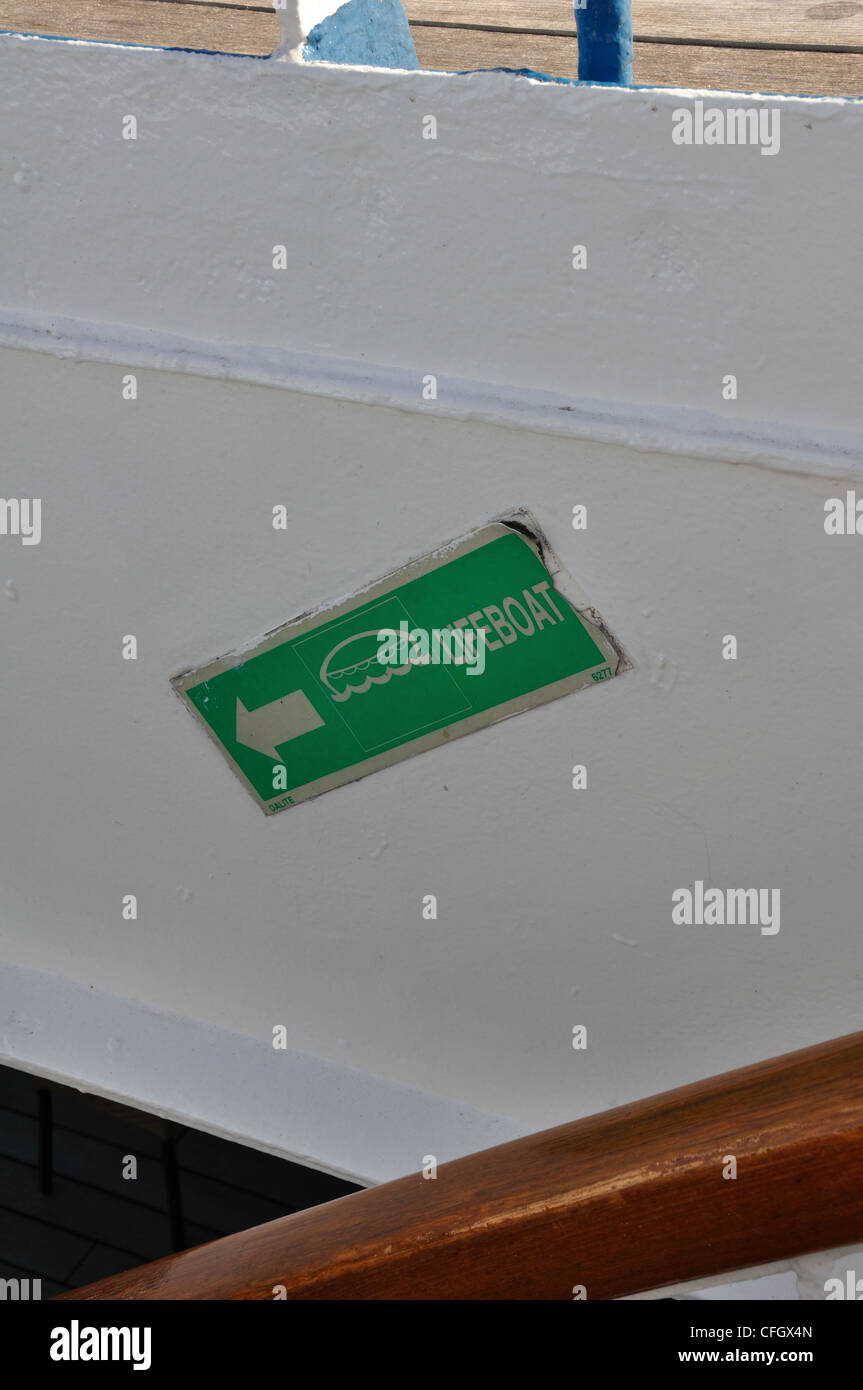 Cruise ship life boat sign Stock Photo - Alamy