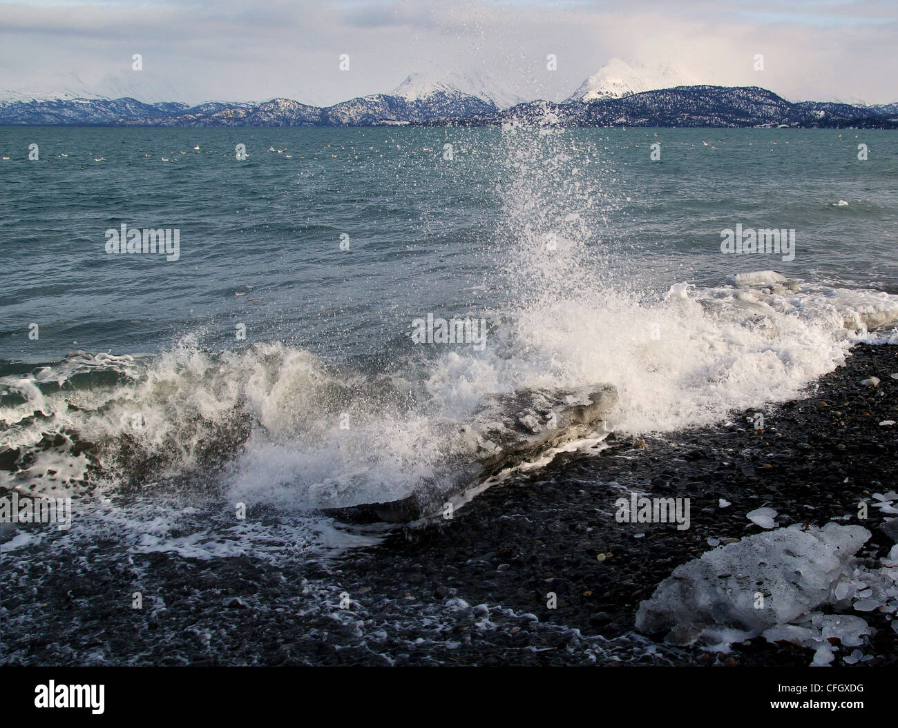 Wave splashing on an icy beach in Alaska Stock Photo - Alamy