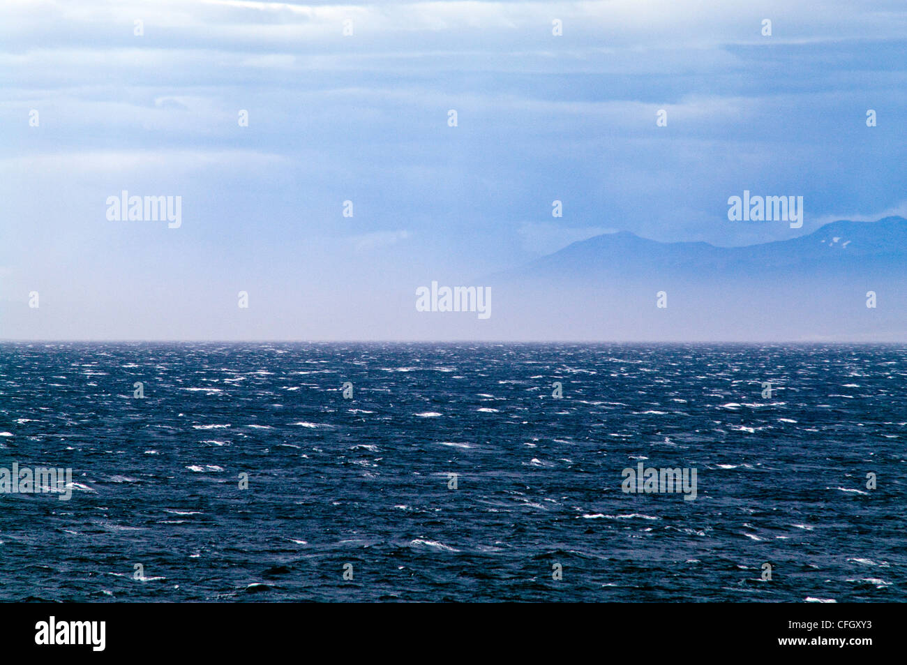 Strong winds whip the ocean surface into a sea of icy whitecaps Stock ...