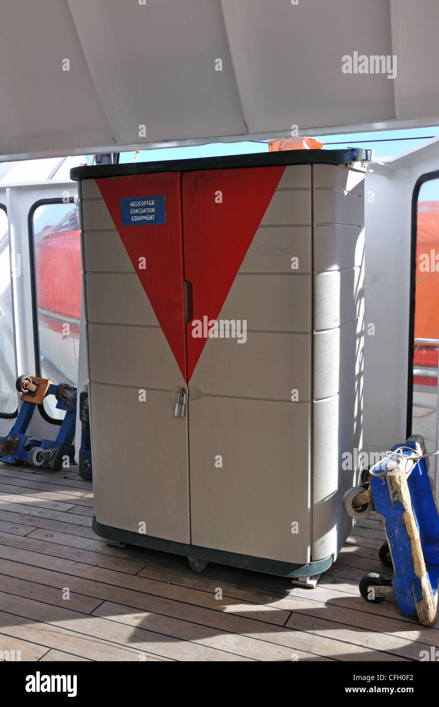 Helicopter evacuation equipment storage on cruise ship Stock Photo - Alamy