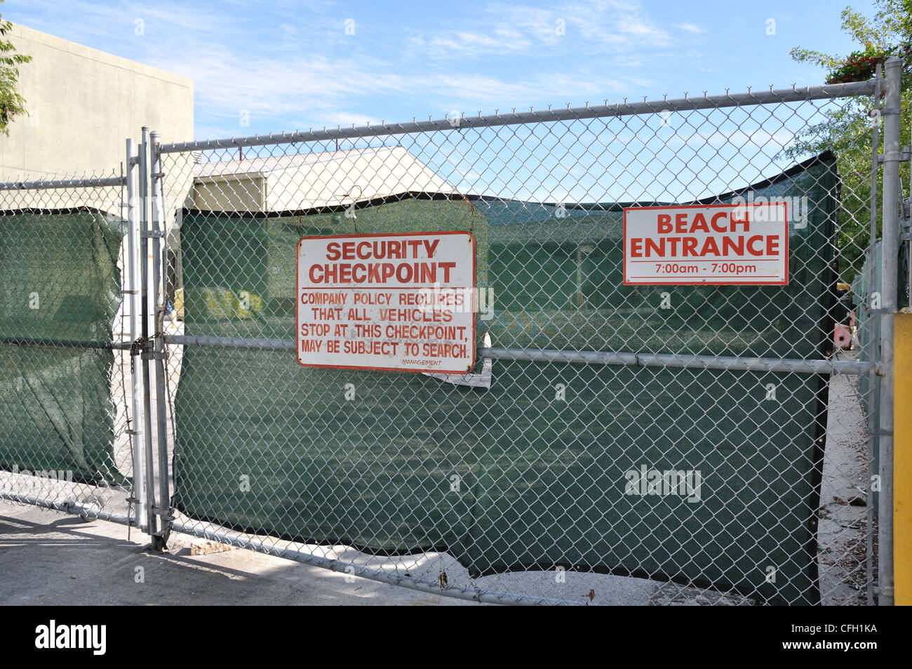 Beach entrance security checkpoint for vehicles, Freeport, Bahamas ...