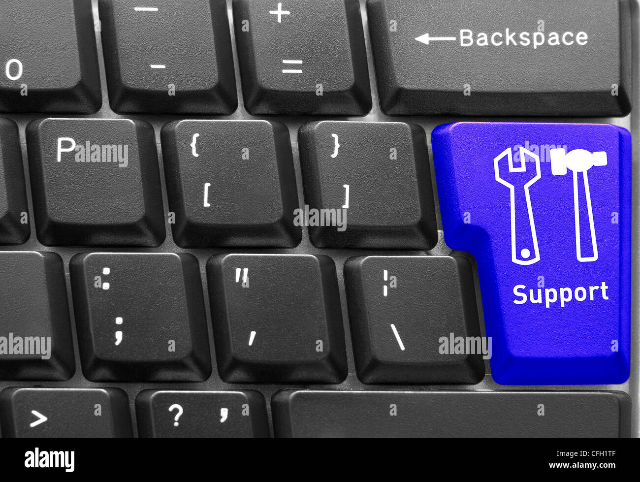 Close-up of Computer keyboard, with blue "Support" key Stock Photo - Alamy