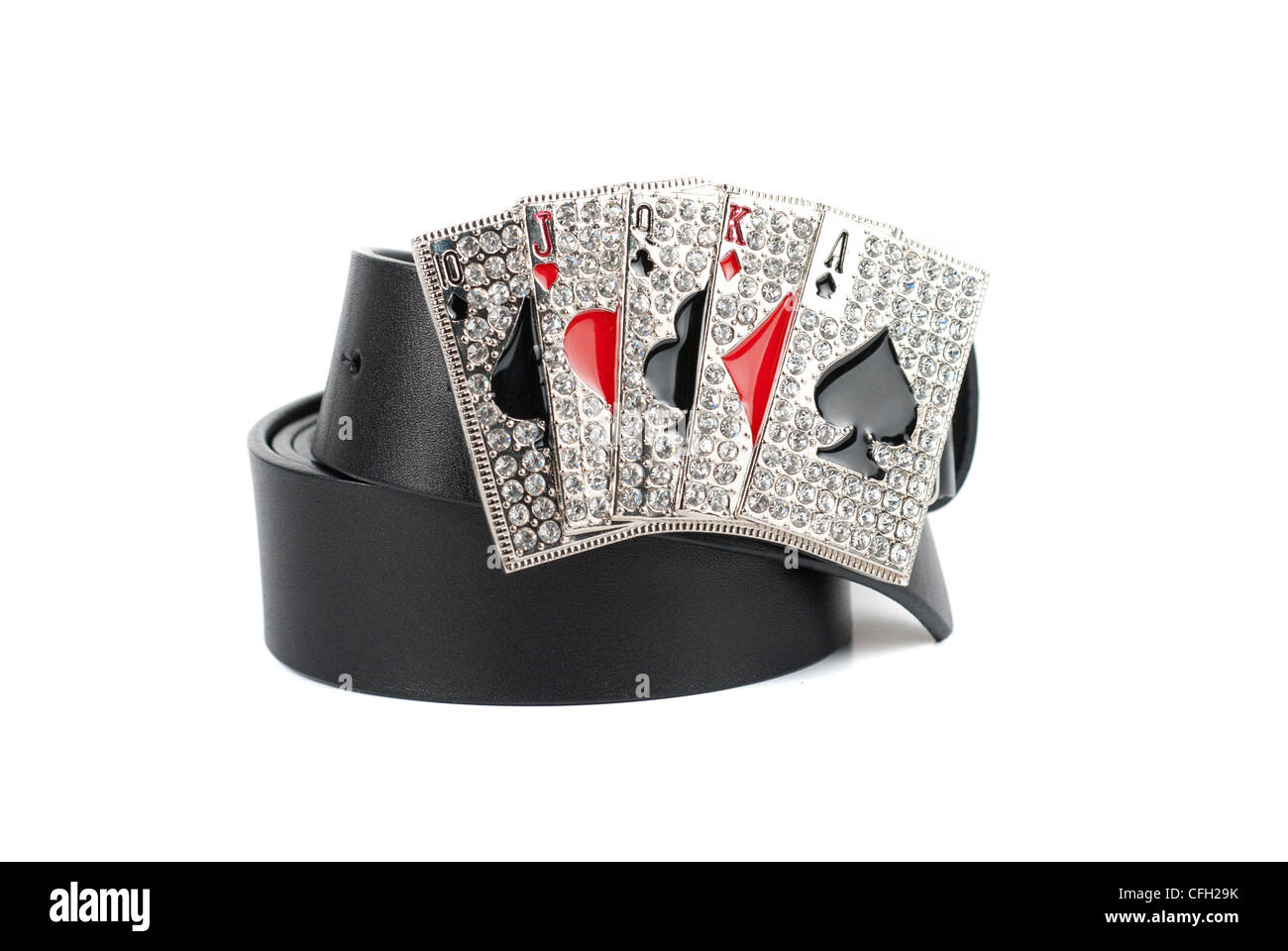 Men's leather with cards belt on a white background Stock Photo - Alamy