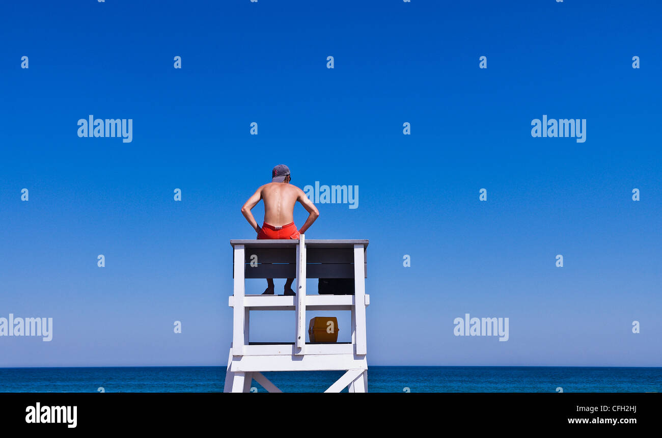 Lifeguard watches over ocean waters, Cape Cod National Seashore, Cape ...