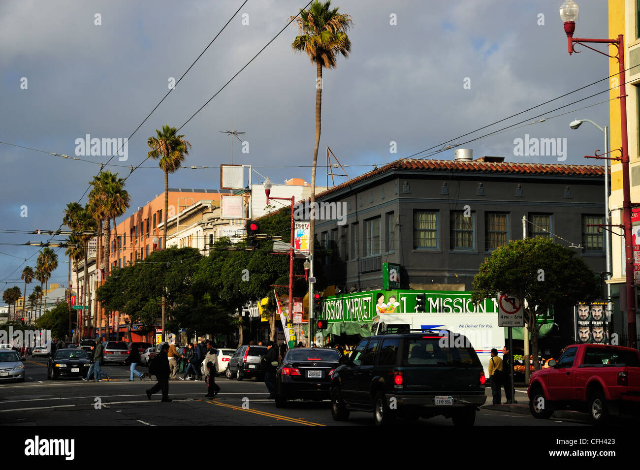 Late afternoon street scene at Mission District, San Francisco CA Stock ...