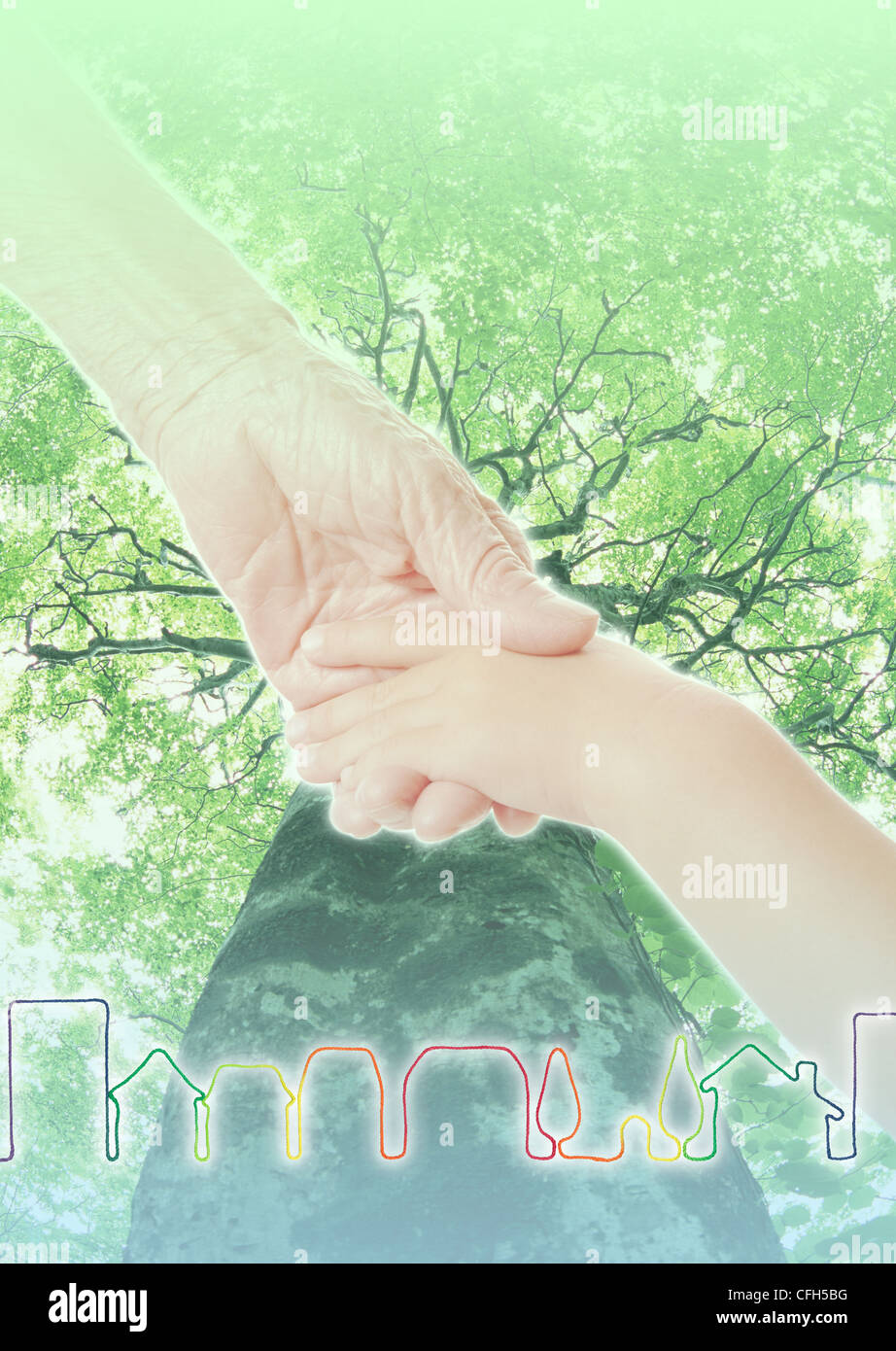 Held hands and big tree Stock Photo - Alamy
