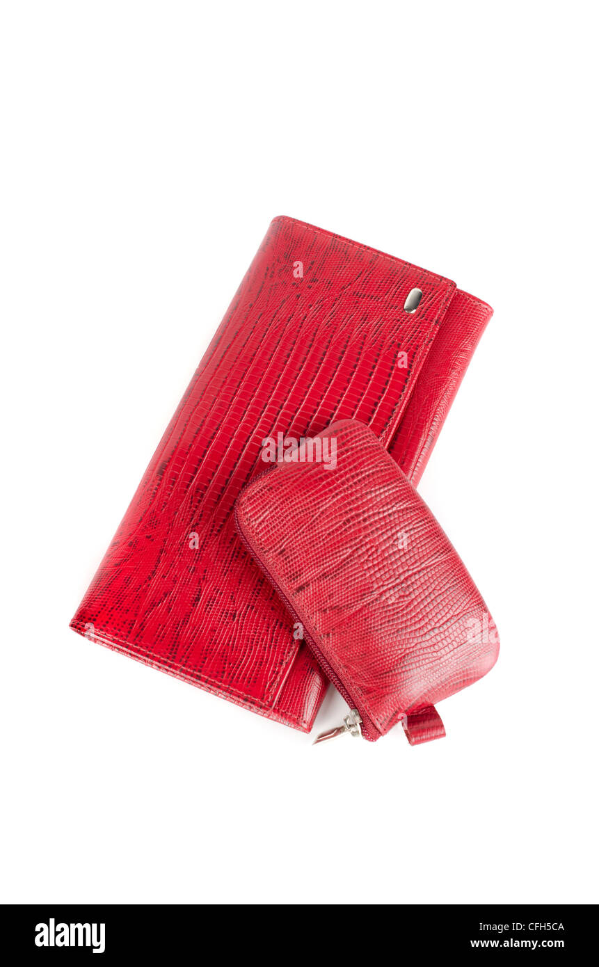 Leather female red accessories on a white Stock Photo - Alamy