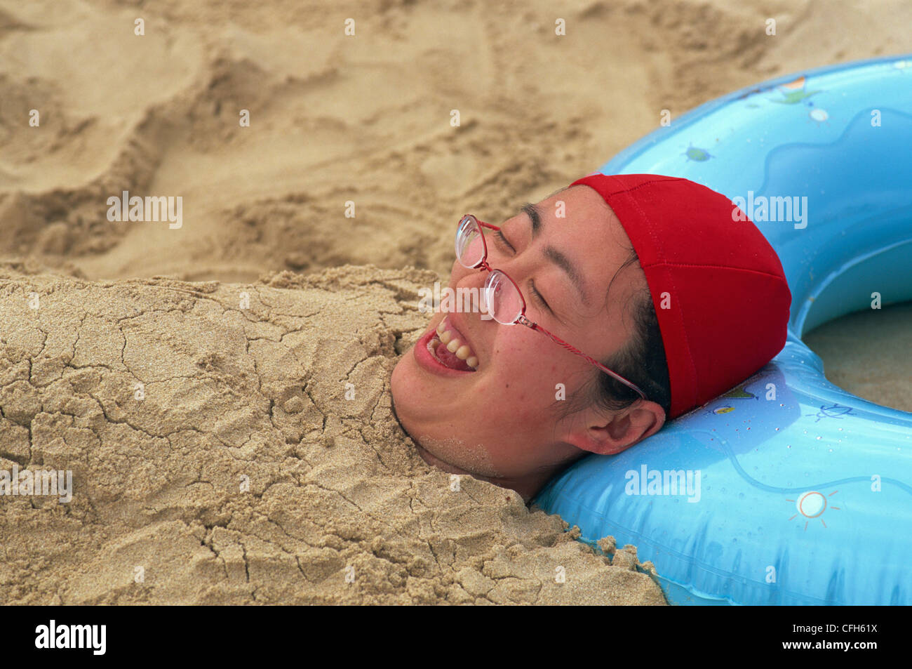 China, Hainan Island, Sanya, Dadonghai Beach, Chinese Tourist having ...
