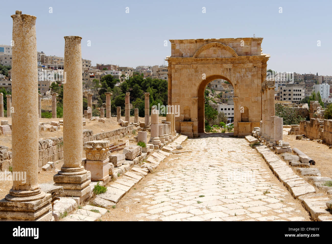 Jerash. Jordan. View of the monumental Northern Tetrapylon from the ...