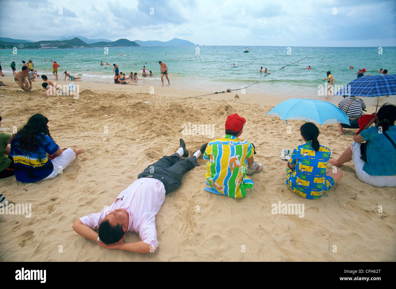 China, Hainan Island, Sanya, Dadonghai Beach, Chinese Tourists having ...