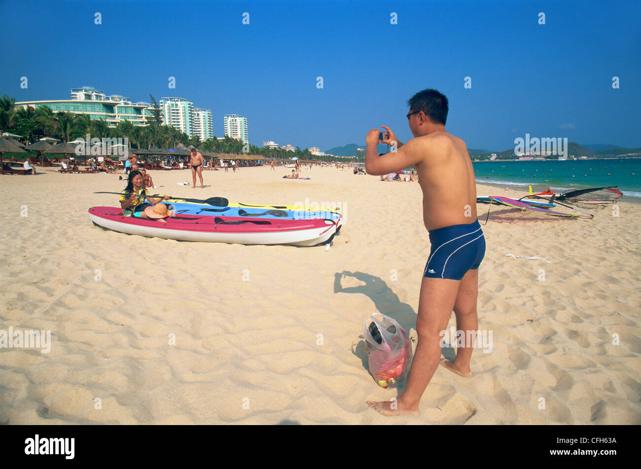 China, Hainan Island, Sanya, Dadonghai Beach, Chinese Tourists having ...