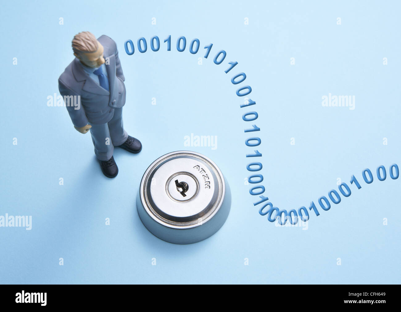 Miniature businessman, key hole, and binary code Stock Photo - Alamy