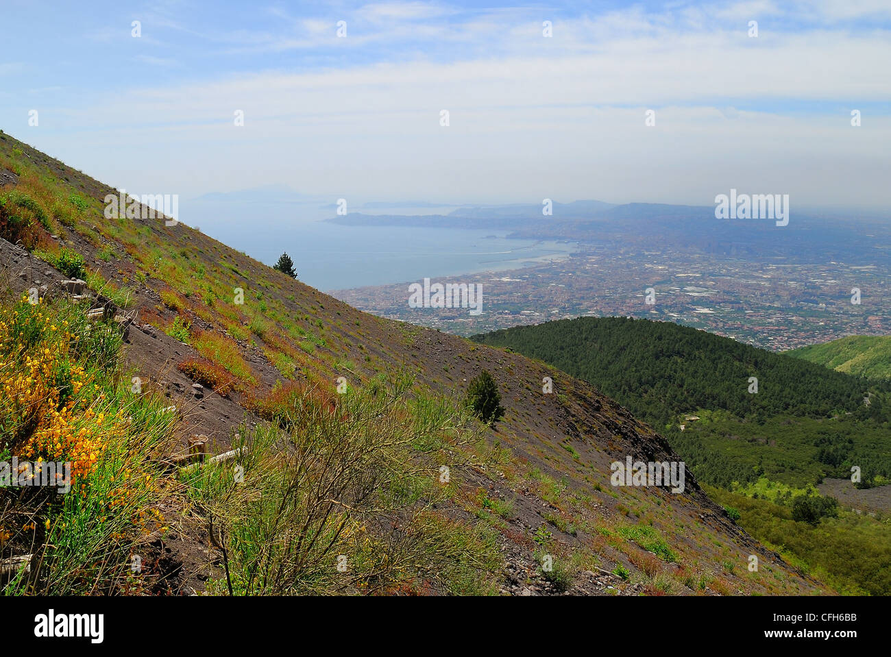The gulf of Naples seen from the slopes of the volcano Vesuvius Stock ...