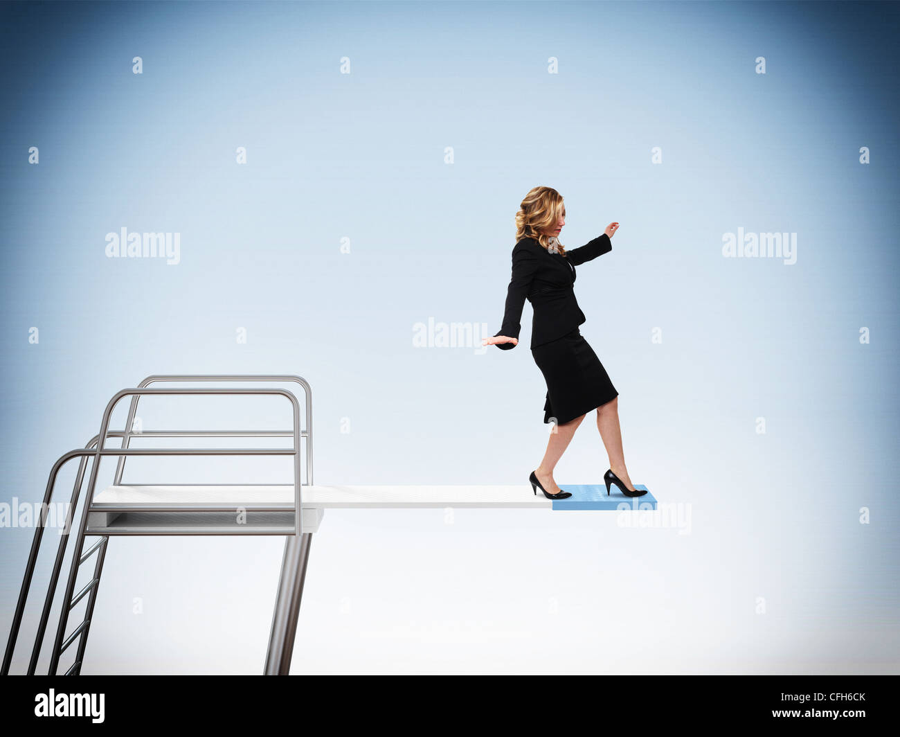 walking woman on classic springboard Stock Photo - Alamy