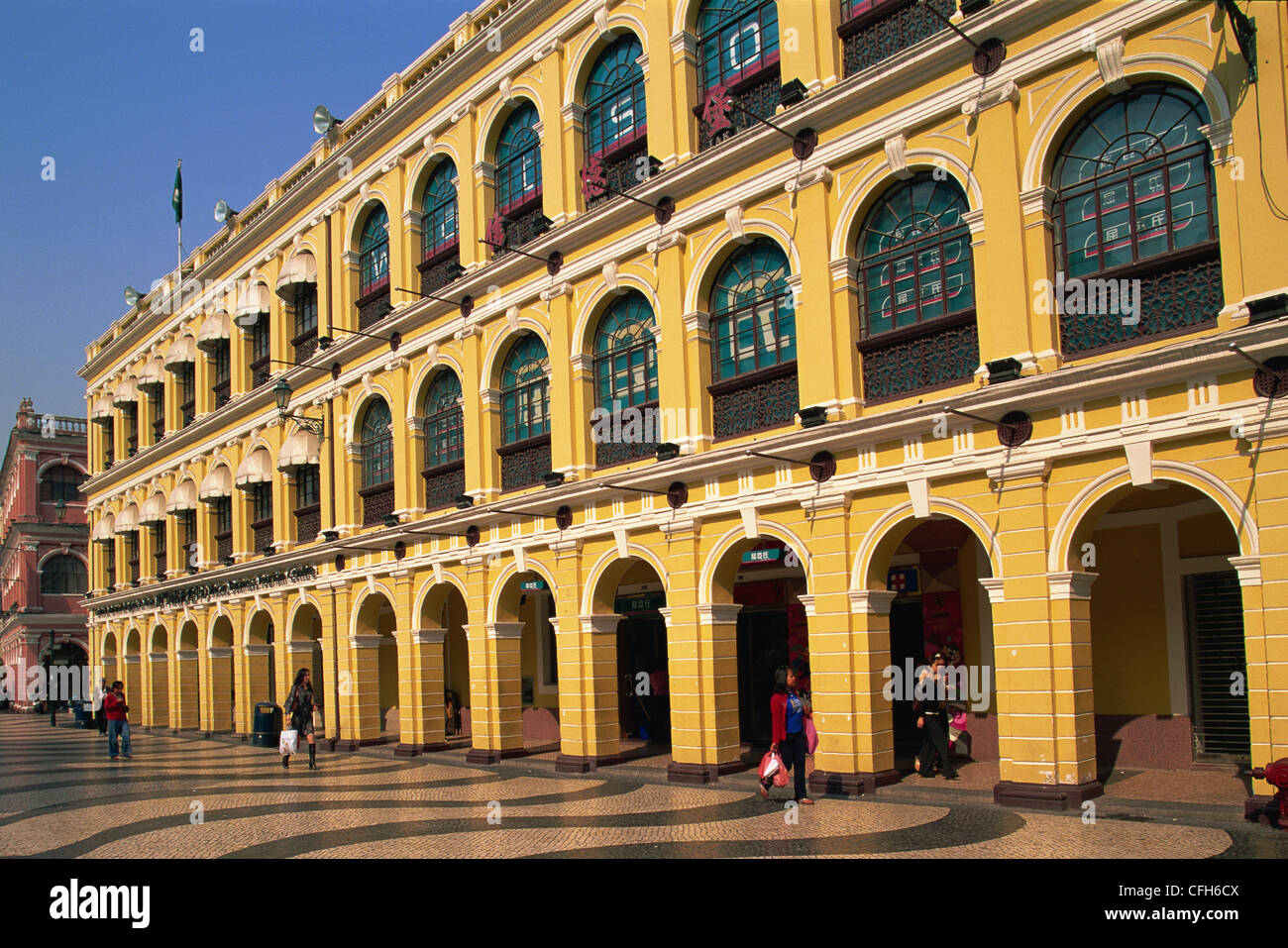 China, Macau, Senado Square, Portugese Colonial Buildings Stock Photo ...