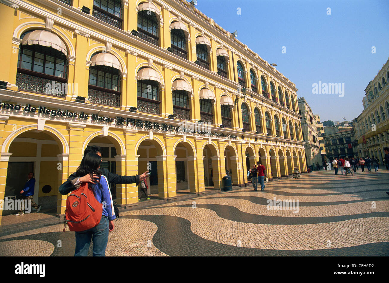 China, Macau, Senado Square, Portugese Colonial Buildings Stock Photo ...