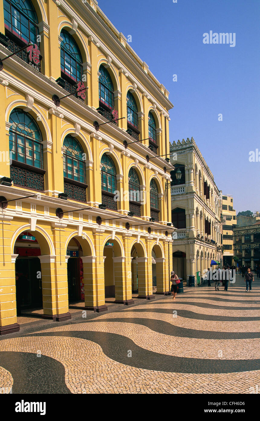 China, Macau, Senado Square, Portugese Colonial Buildings Stock Photo ...