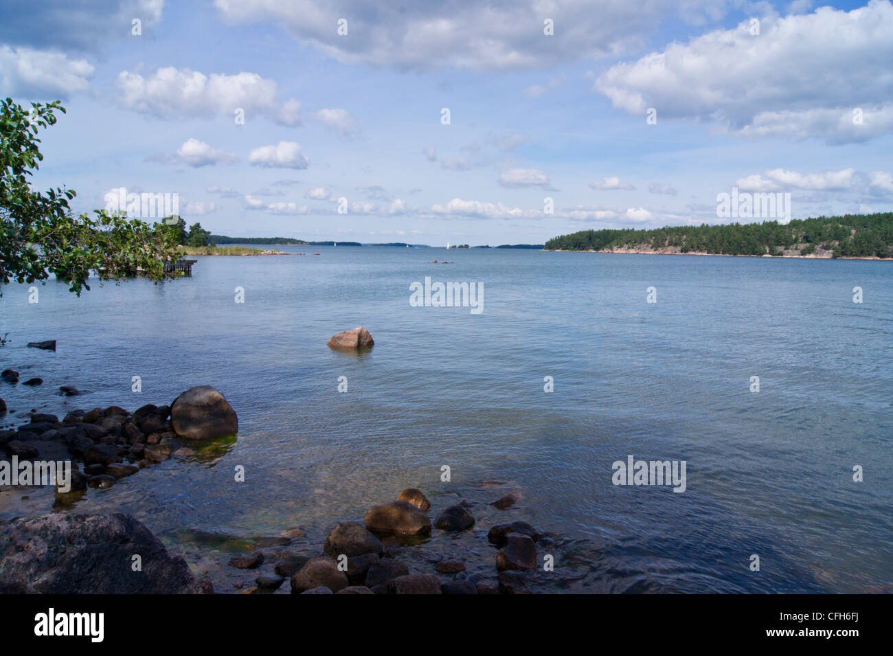 the Beach of Nauvo island with a view on the archipelago of Turku ...