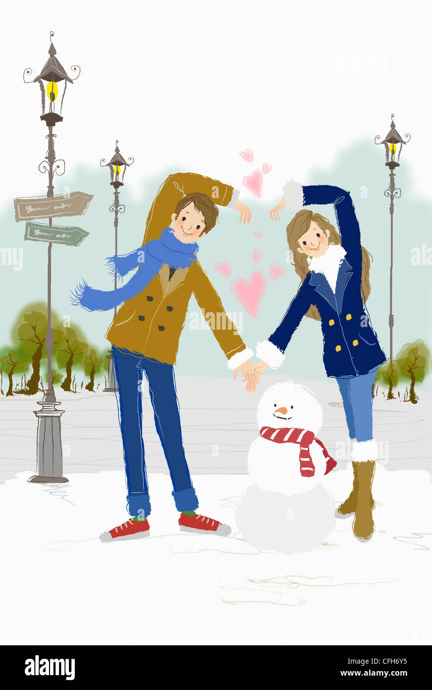 Couple love snowman heart hi-res stock photography and images - Alamy