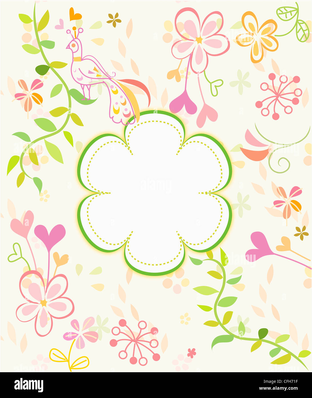 The green lined flower with the peacock, flower, and leaf around Stock ...