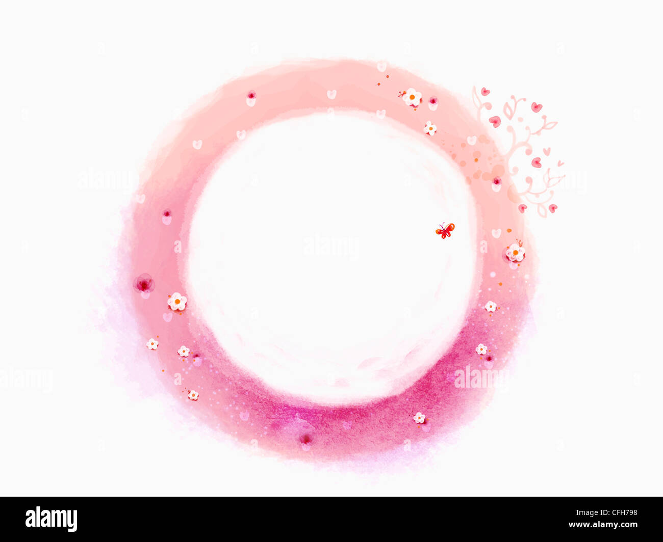 The pastel pink colored circle with flowers Stock Photo - Alamy