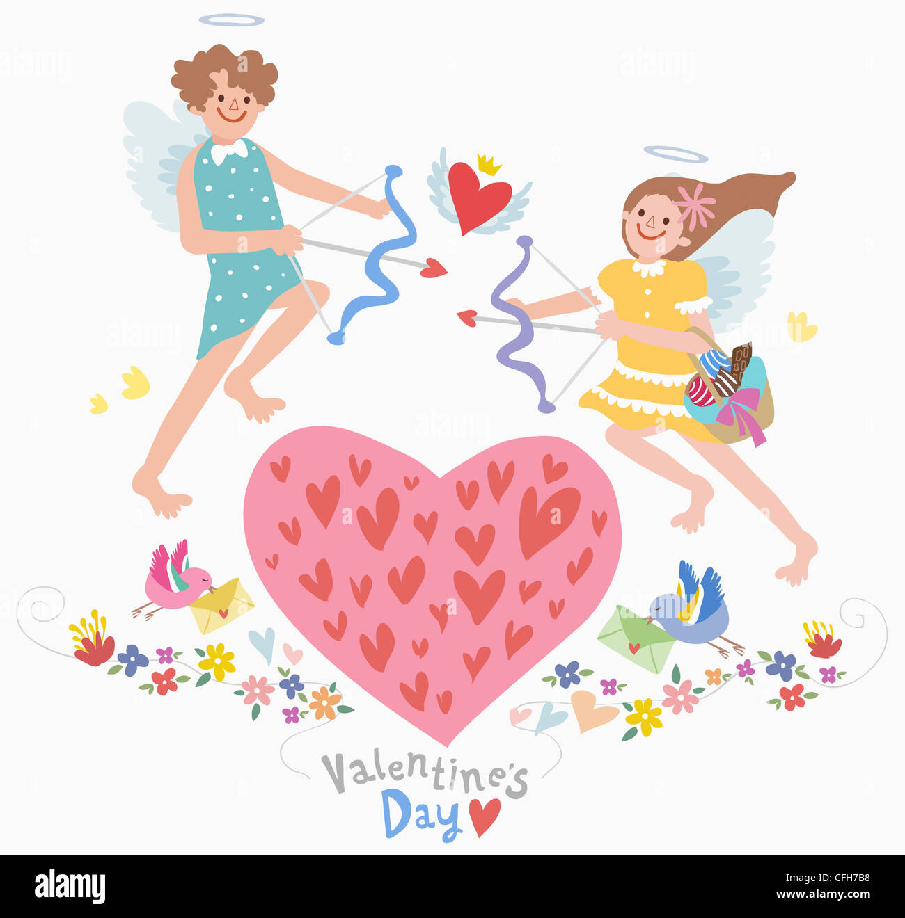 The angles over the heart with the valentine's day word Stock Photo - Alamy