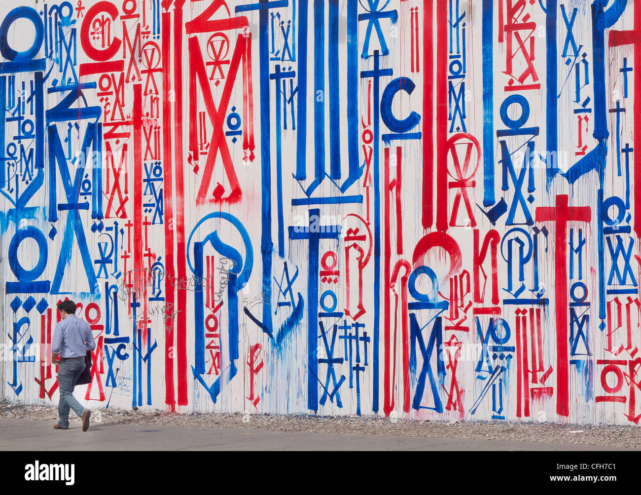 red white and blue public mural on the corner of Houston street and ...