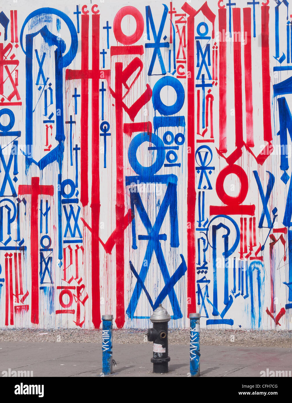 red white and blue public mural on the corner of Houston street and ...
