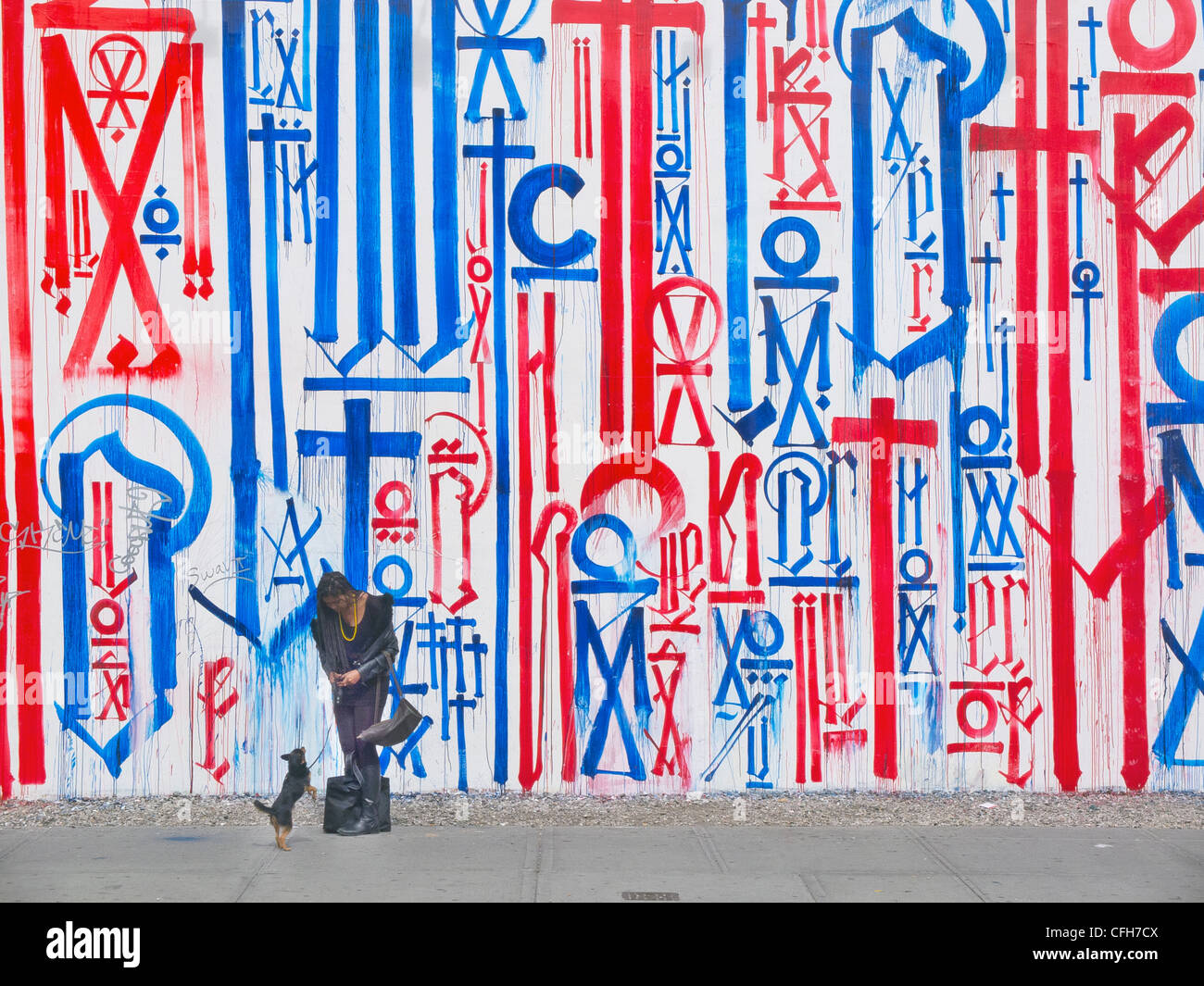 red white and blue public mural on the corner of Houston street and ...