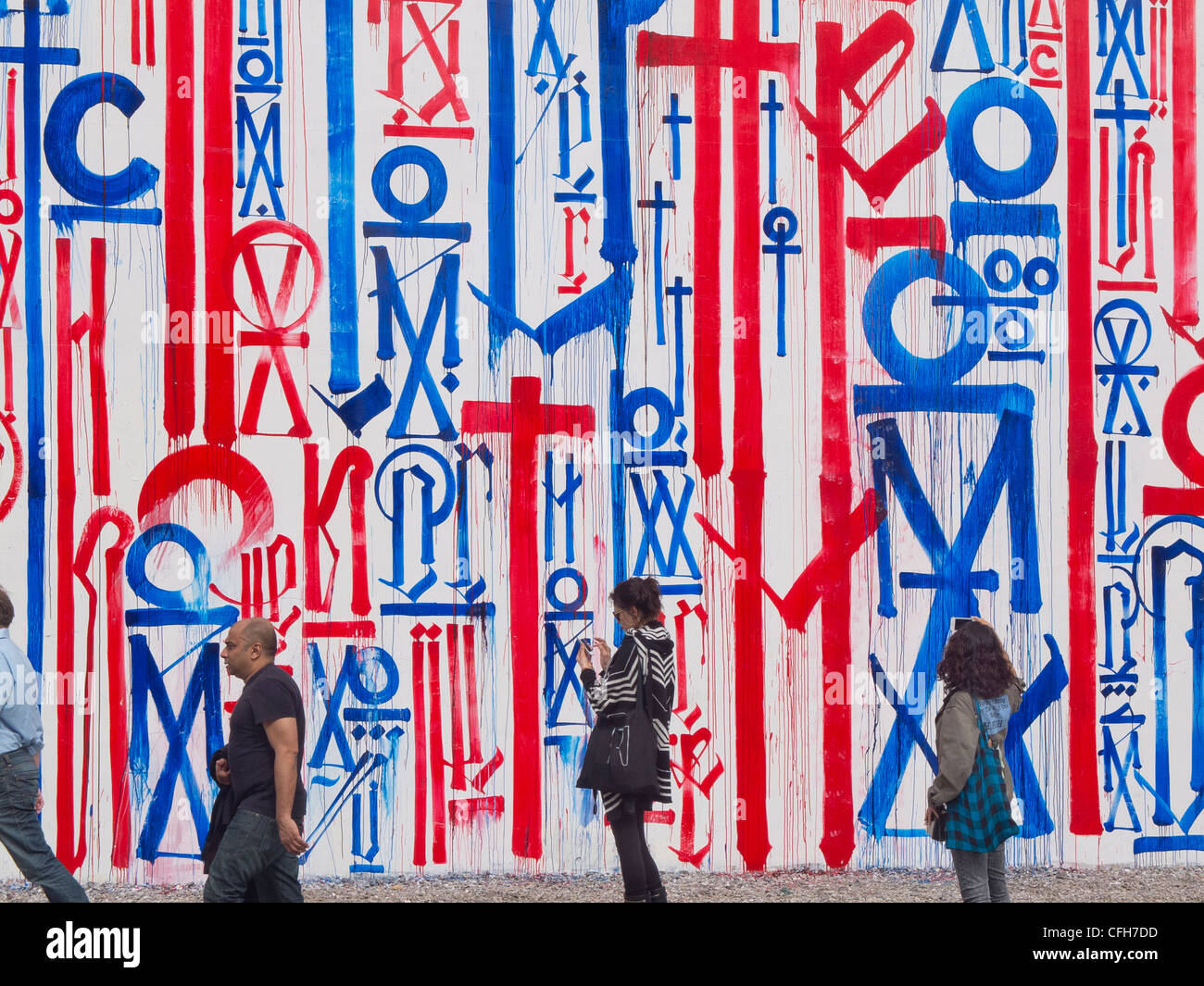 red white and blue public mural on the corner of Houston street and ...
