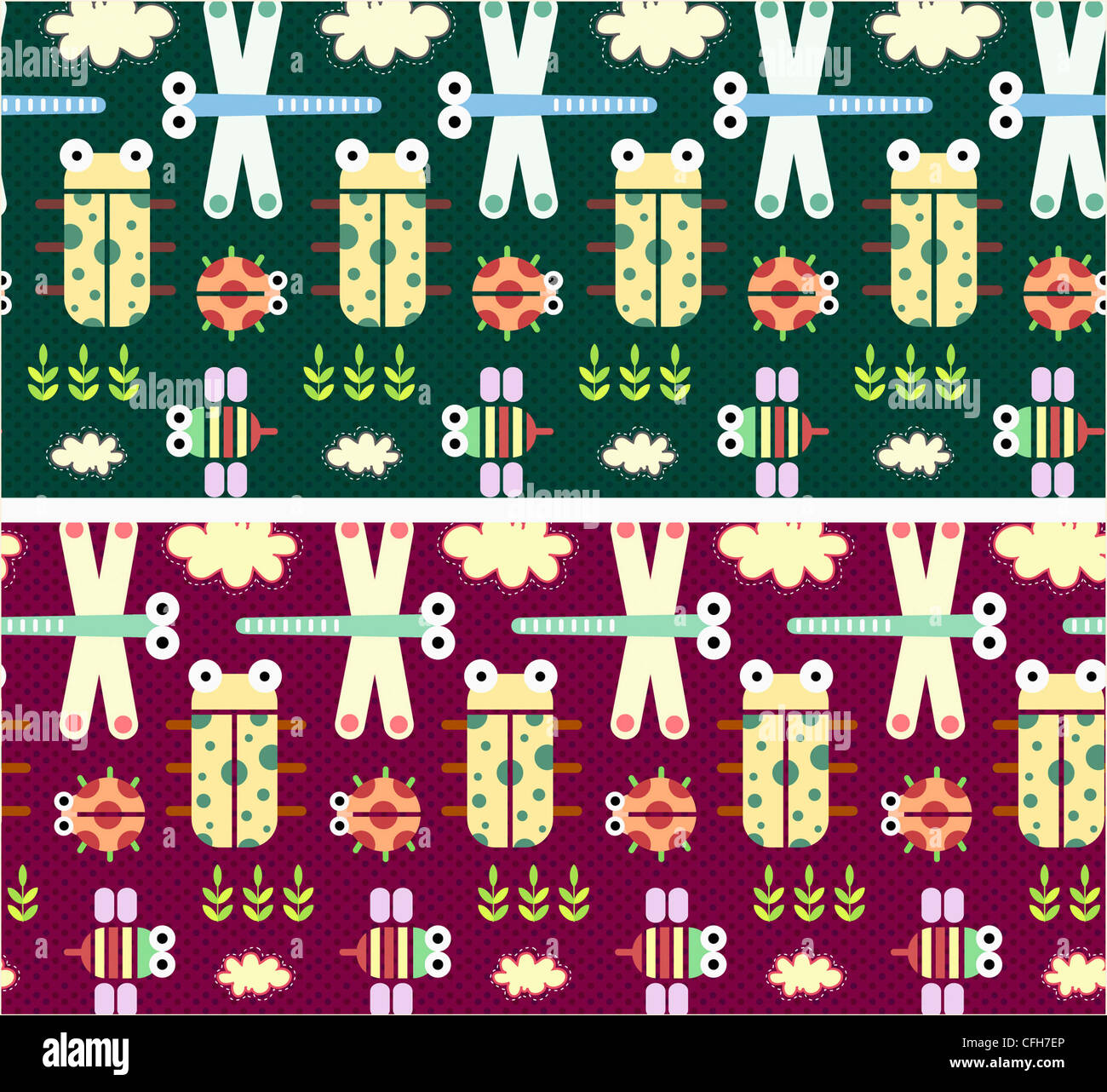 The insect pattern with the green and purple background Stock Photo - Alamy