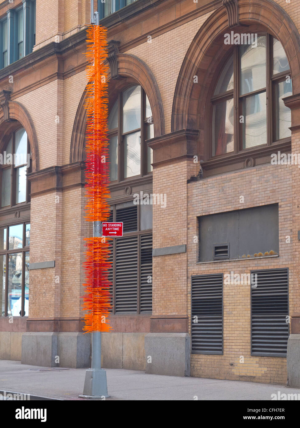 Flaming Cactus artwork made with plastic zip ties on a street pole in ...