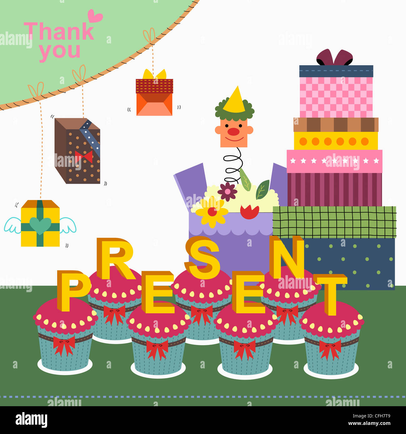 The gift boxes with Thank you word and present cupcake Stock Photo - Alamy