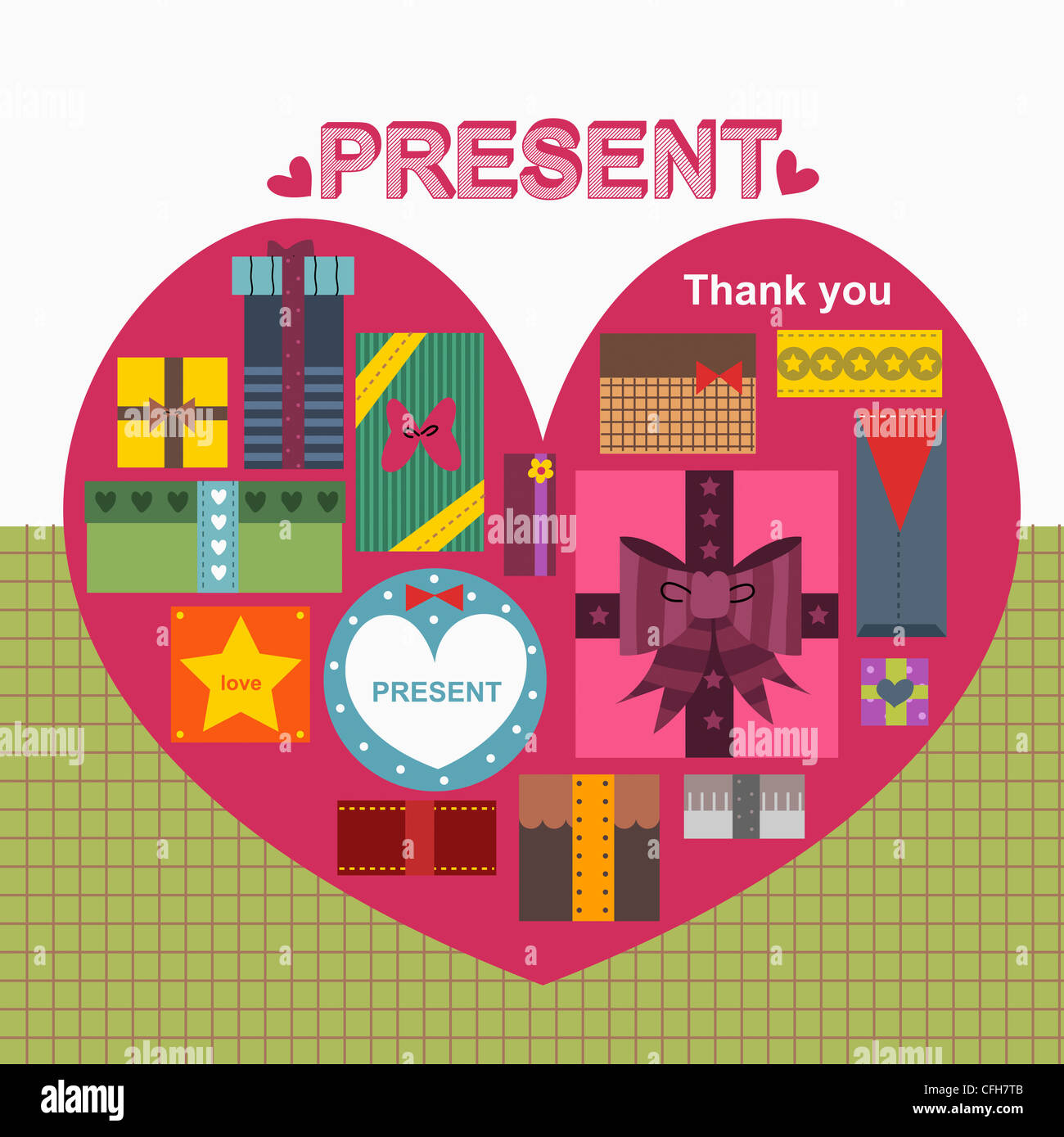 The gift boxes in the pink heart with present word Stock Photo - Alamy